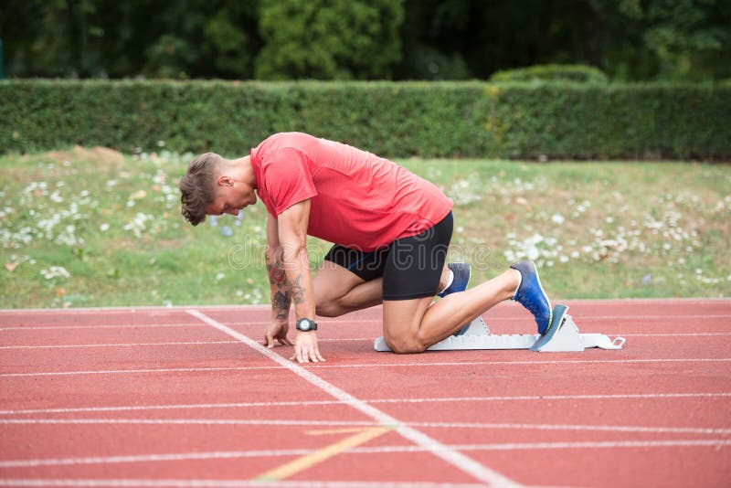 Man Runner Getting Ready To Start Sprinting Run Stock Image - Image of ...