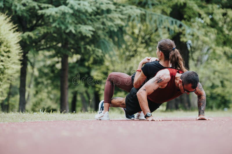Strong Man Doing Push-ups with His Girlfriend on His Back in a Lush ...