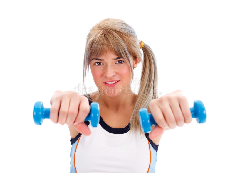 Fit girl with weights stock photo. Image of girl, female - 27574962