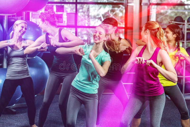 Fit Group Dancing and Smiling Stock Image - Image of exercising, care ...