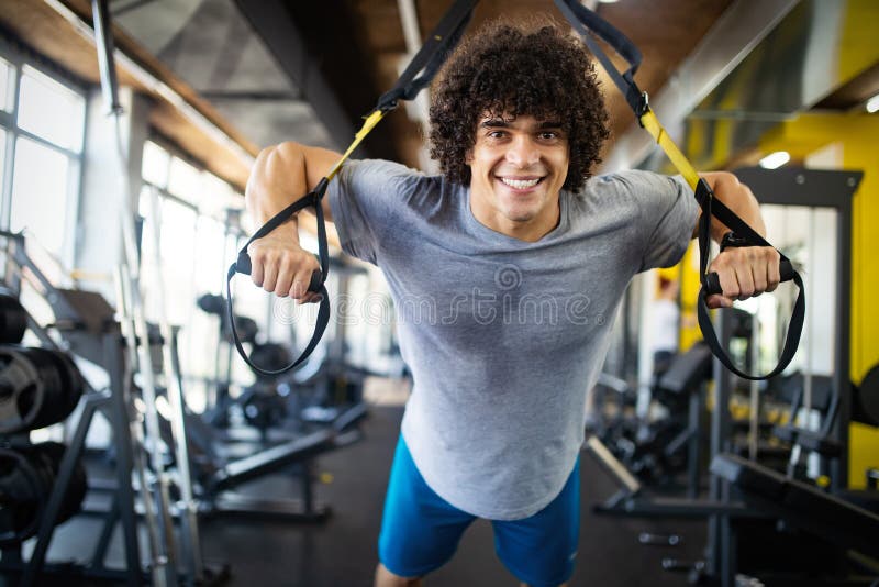 Fit Healthy Handsome Man Exercising in Modern Gym Stock Image - Image ...