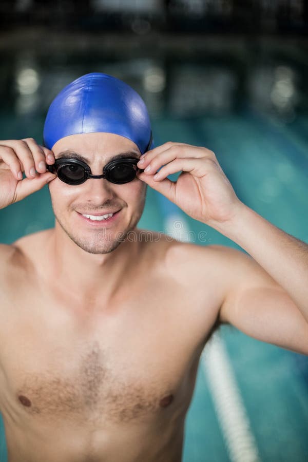 Fit Man Adjusting His Goggles Stock Image - Image of swim, lifestyle ...