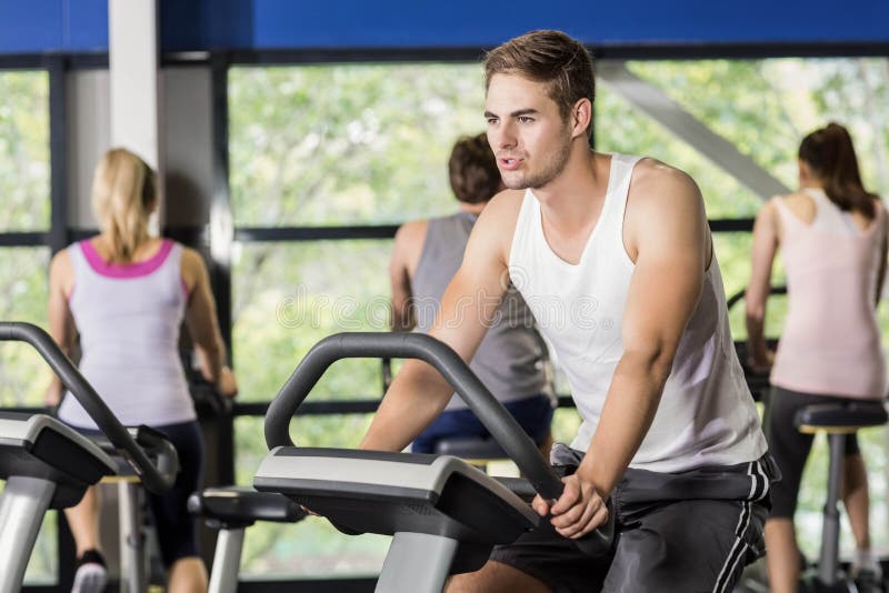 Fit Man Doing Exercise Bike Stock Image - Image of health, physical ...