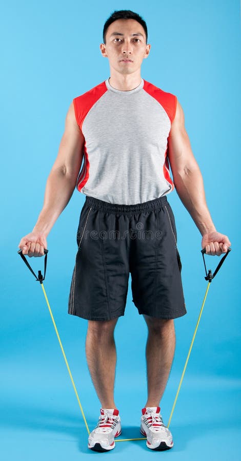 Fit Man with Exercise Stretch Band Stock Image - Image of fitness ...