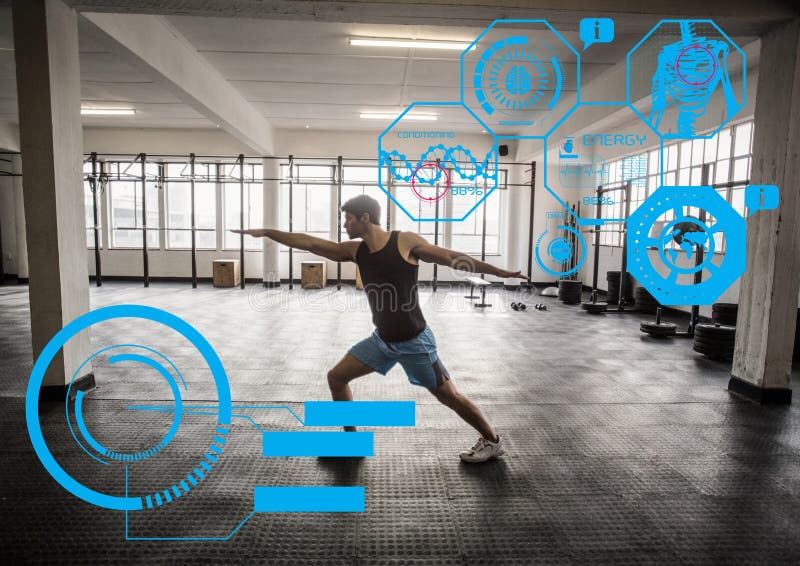 Fit Man Exercising in Gym with Futuristic Interface Stock Image - Image ...