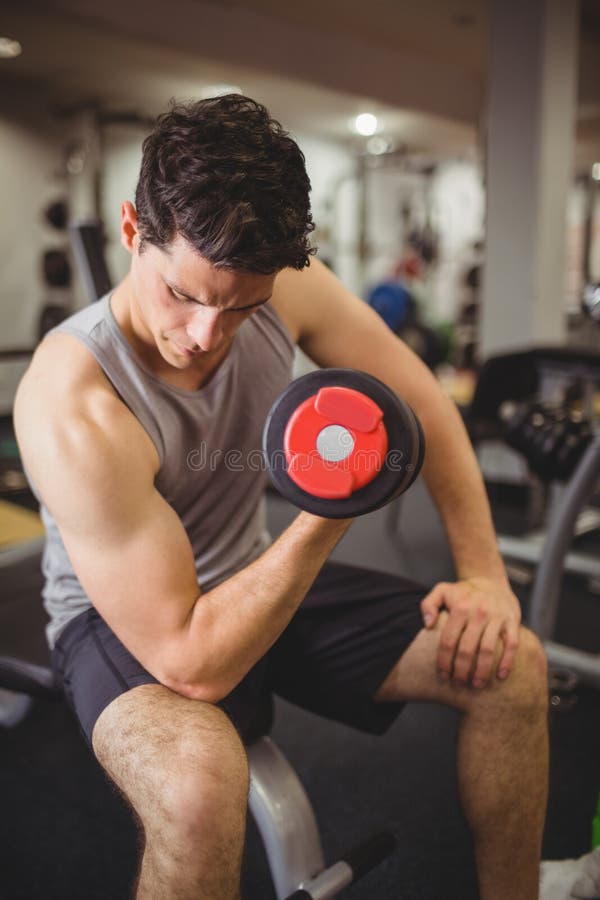 Fit Man Lifting Heavy Black Dumbbell Stock Image - Image of person ...