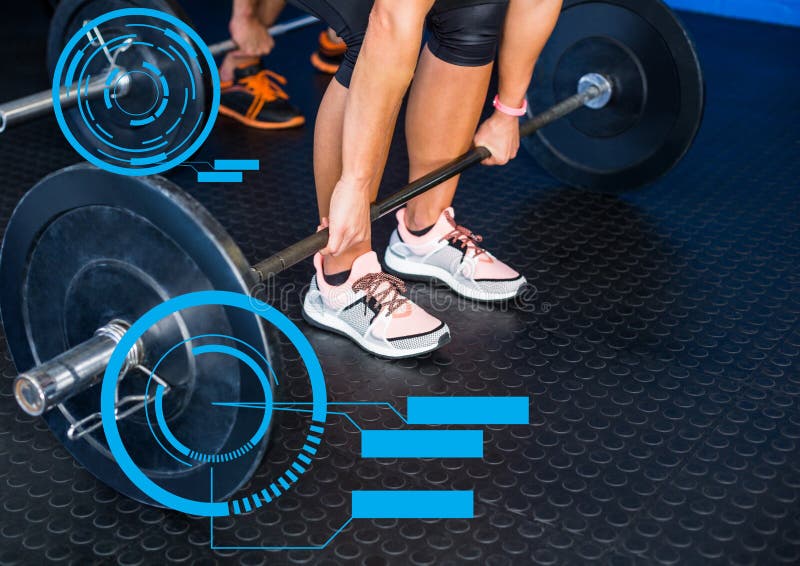 Fit Man Performing Dead Lift Exercise in Gym with Fitness Interface ...