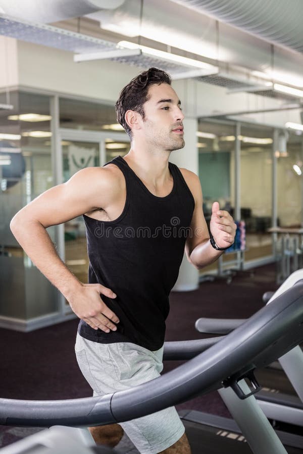 Fit Man Running on Treadmill Stock Image - Image of attractive ...