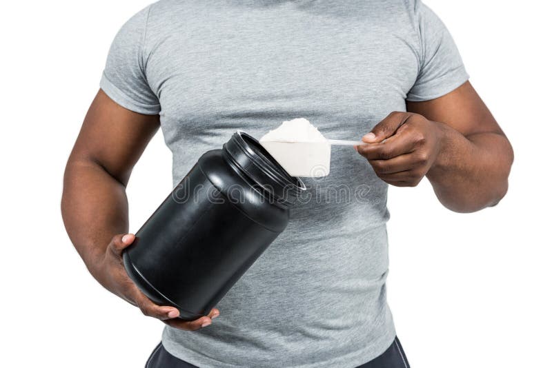 Fit Man Scooping Protein Powder Stock Image - Image of body, handsome ...