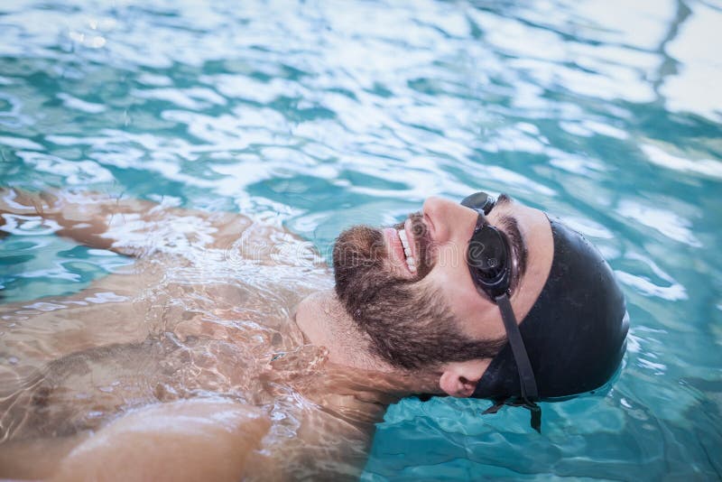 Fit Man Swimming on the Back Stock Photo - Image of hair, goggles: 66173598