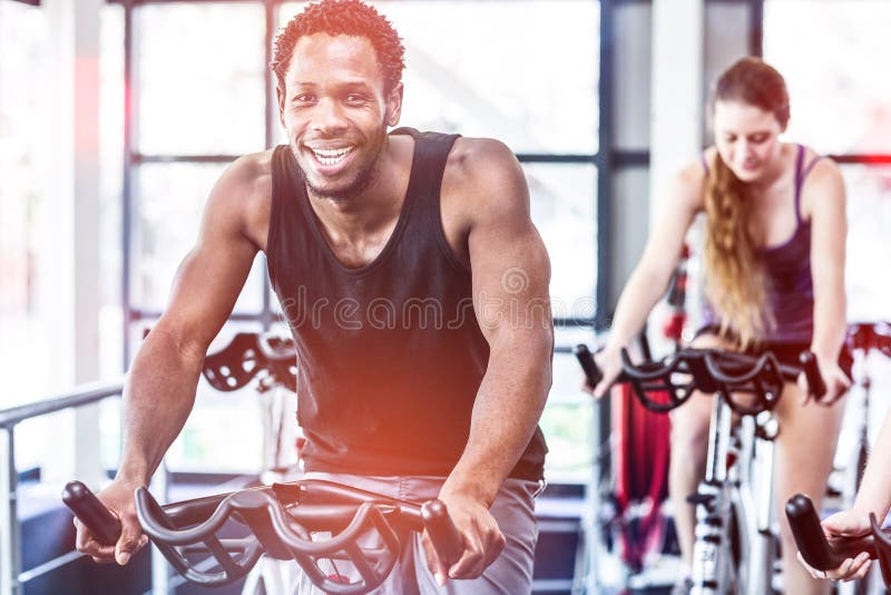Fit Man Working Out at Spinning Class Stock Image - Image of instructor ...