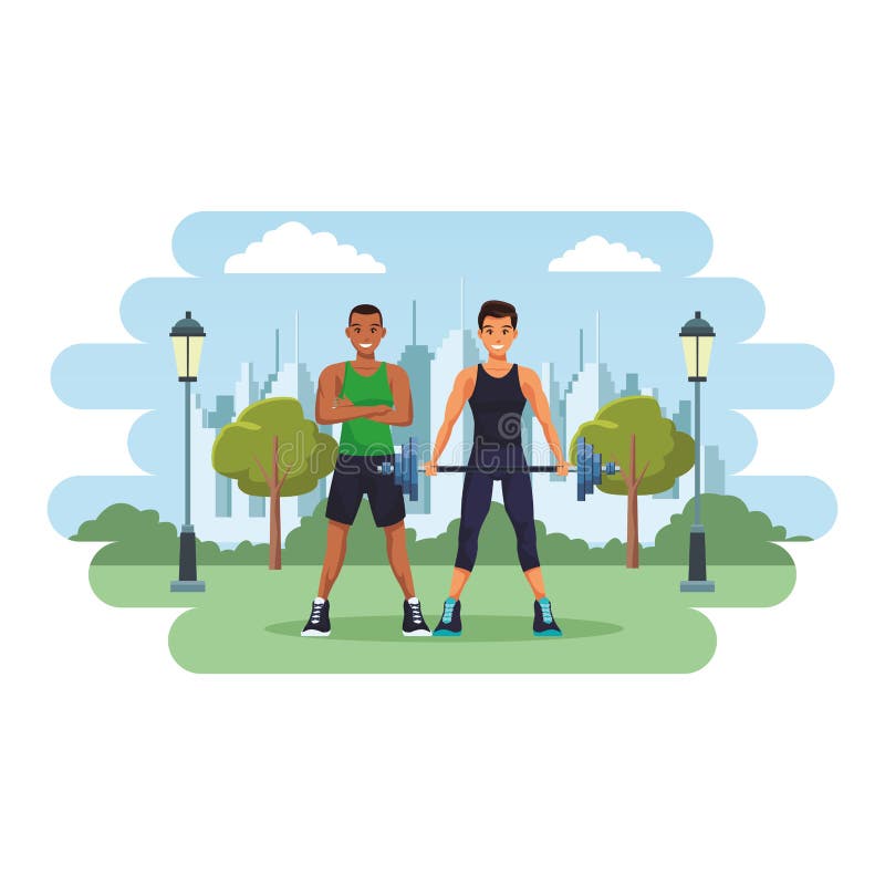 Fit men doing exercise stock vector. Illustration of city - 135024716