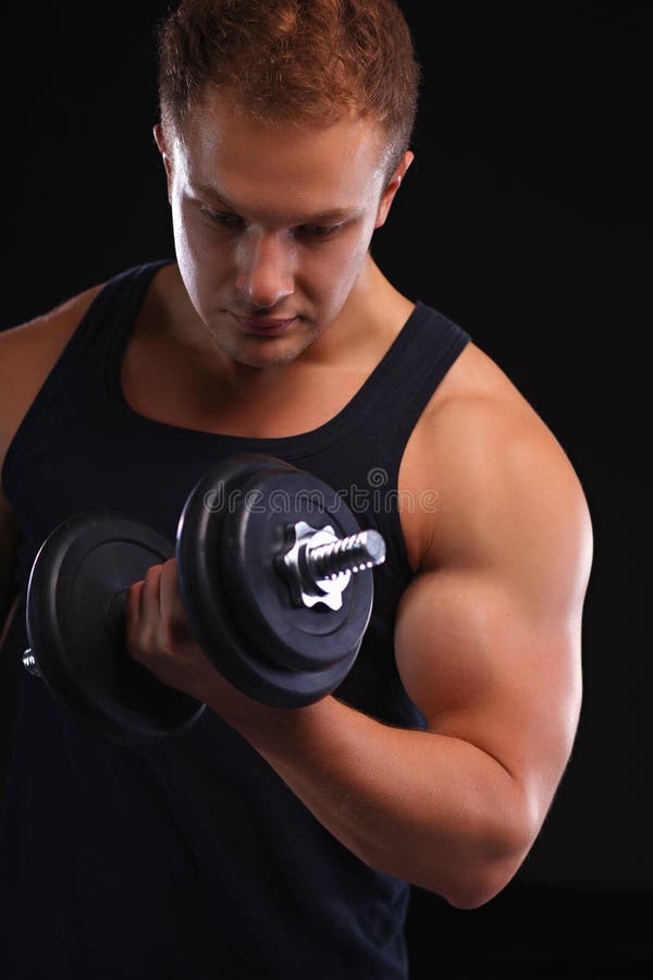 Fit Muscular Man Exercising with Dumbbell Stock Photo - Image of diet ...