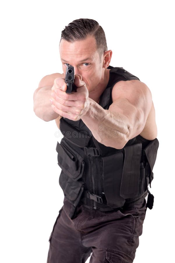 Fit muscular man posing stock image. Image of armed, security - 88367619