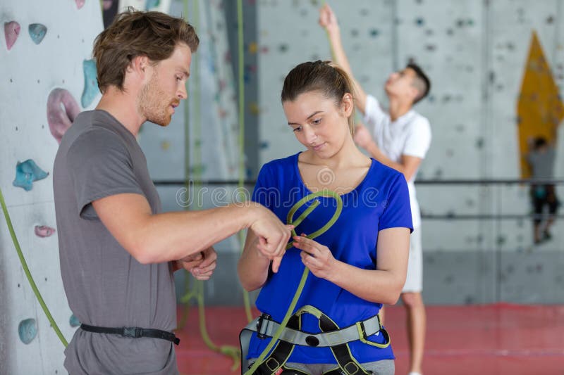 Fit People Ready To Rock Climb at Gym Stock Image - Image of sporty ...