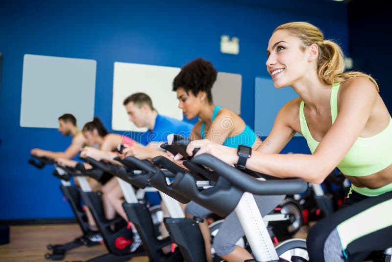 Young People Spinning in the Fitness Gym Stock Photo - Image of ...