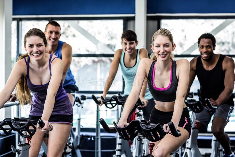 Fit People Working Out at Spinning Class Stock Photo - Image of bicycle ...