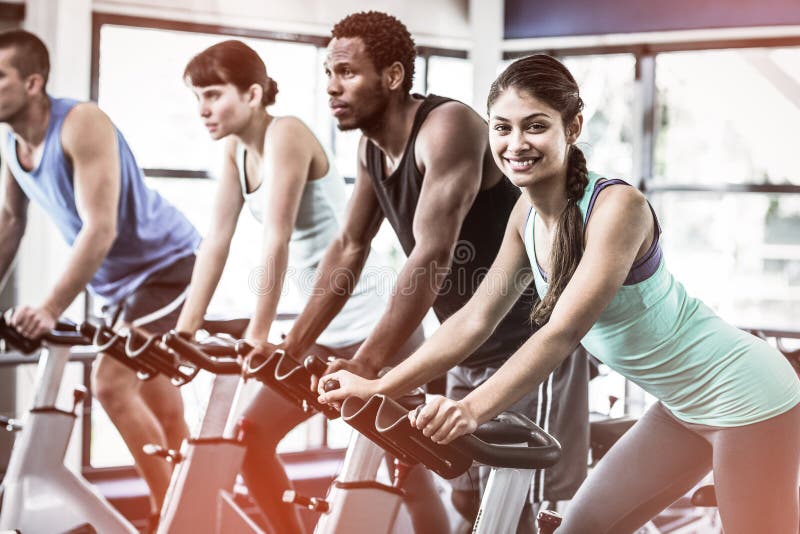 Fit People Working Out at Spinning Class Stock Photo - Image of chart ...
