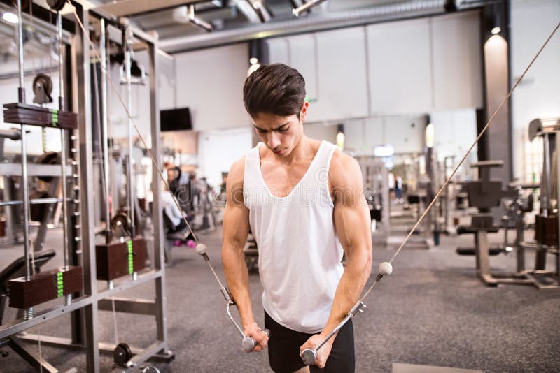 Fit Senior Man in Gym Working Out with Weights. Stock Photo - Image of ...