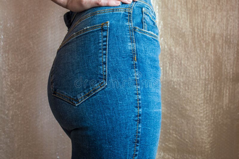 Fit Slim Female In Blue Jeans Woman Buttocks In Denim Stock Image