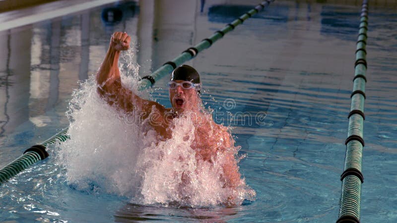 Fit Swimmer Jumping and Cheering in Swimming Pool Stock Footage - Video ...