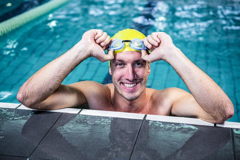 Fit Swimmer Lean on Edge of the Swimming Pool Stock Photo - Image of ...