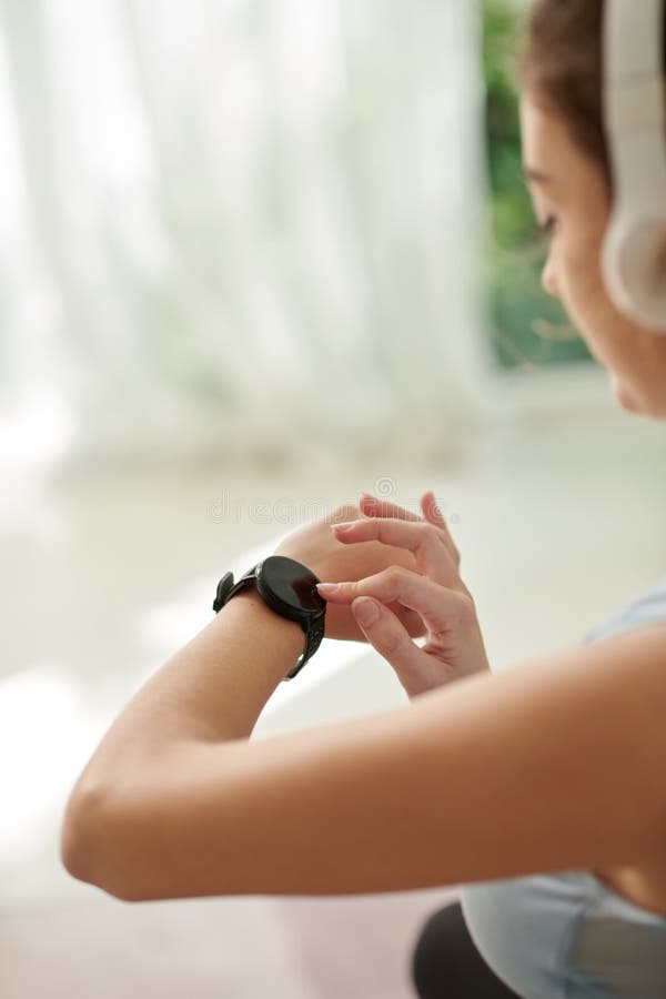 Fit Woman Checking Smartwatch Stock Photo - Image of fitness, body ...