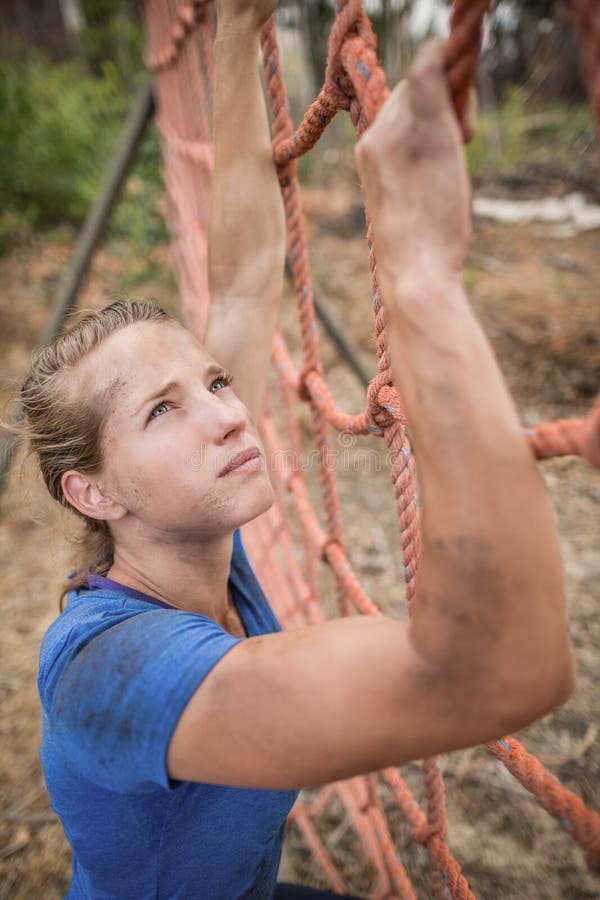 Thoughtful Fit Woman Standing during Obstacle Course Stock Image ...