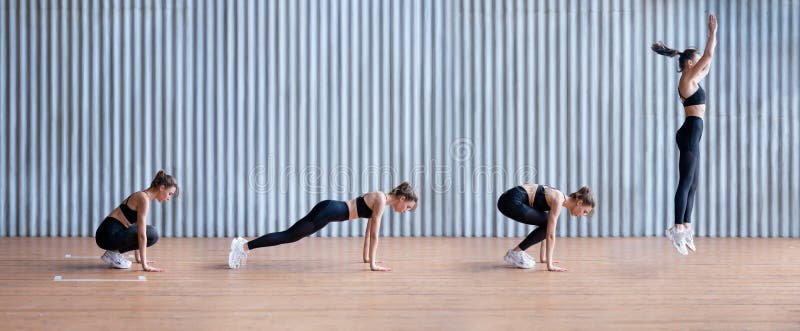 Fit Woman Doing a Burpee Exercise. Endurance Training Stock Image ...