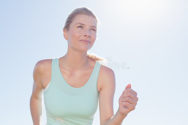 Fit Woman Jogging and Smiling Stock Photo - Image of shape, caucasian ...