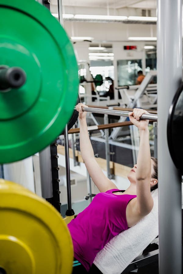 Fit Woman Lifting the Barbell Bench Press Stock Image - Image of ...