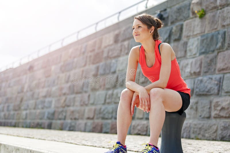 Fit Woman Resting after Run. Stock Image - Image of area, jogger: 72707511