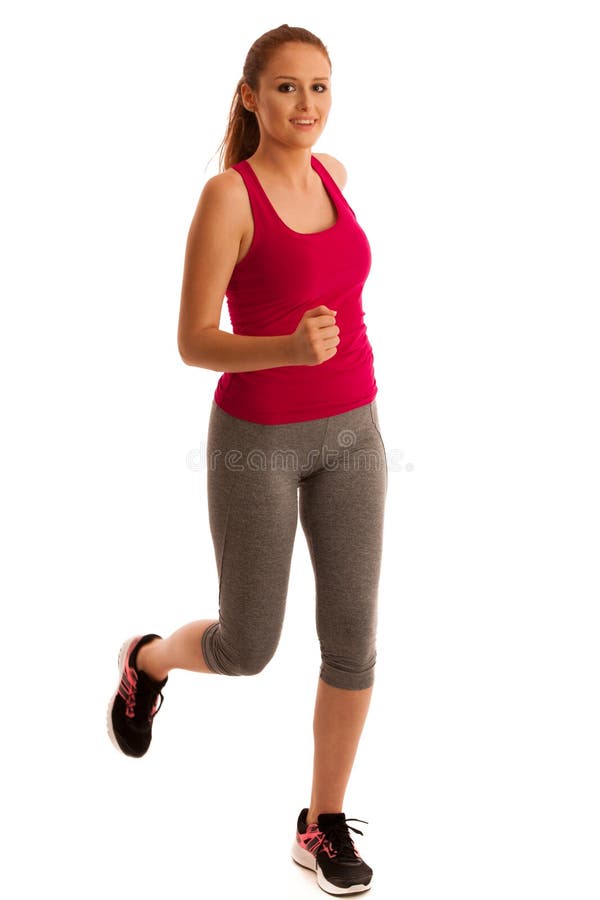 Woman Running Isolated on White Stock Photo - Image of adult, lifestyle ...