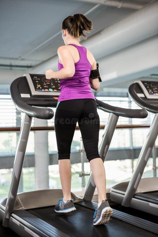 Fit Woman Running on Treadmill Stock Image - Image of fitness ...