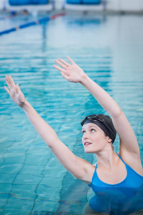 Fit Woman Stretching in the Water Stock Photo - Image of cheerful ...
