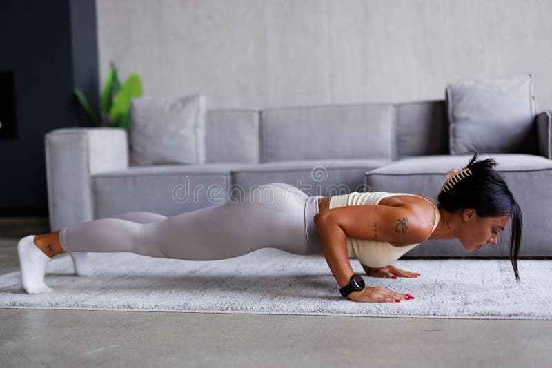 Fit Woman Working on Abdominal Muscles Doing Plank Exercise at Home Stock Image - Image of plank ...