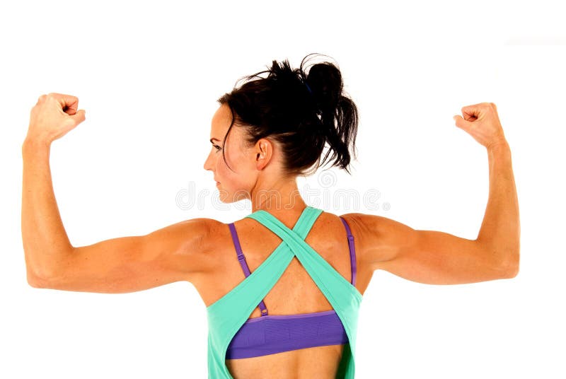 Fit Woman Working Out Flexing Arm Muscles from Behind Stock Image ...