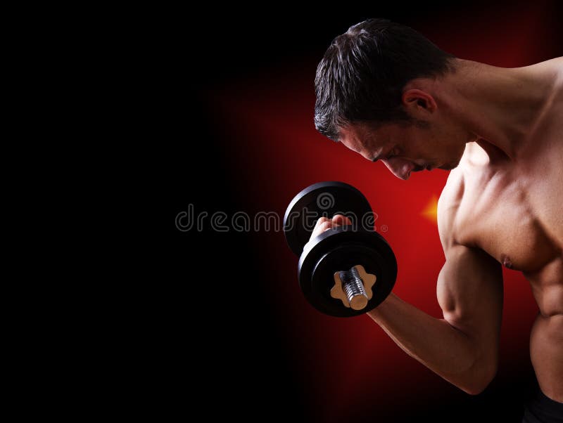Fit Young Man Working Out with Dumbbell Stock Image - Image of athletic ...