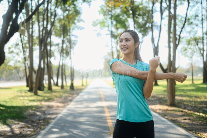 Fit Young Woman Stretching Workout Scenic Park Stock Photos - Free ...