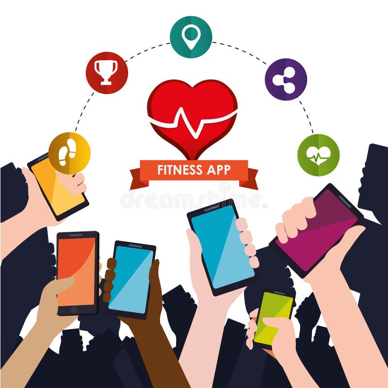 Fitness App Technology Icons Stock Illustration - Illustration of ...