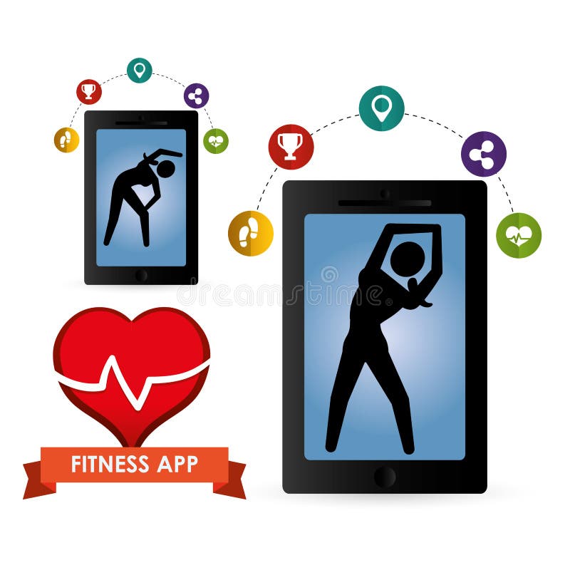 Fitness App Technology Icons Stock Illustration - Illustration of ...