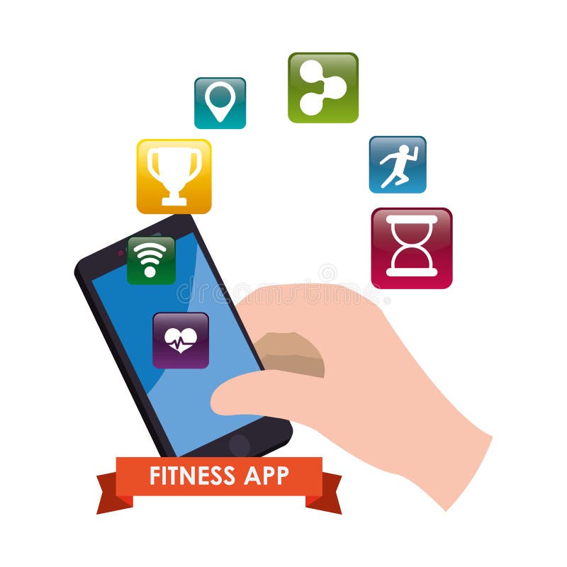 Fitness App Technology Icons Stock Vector - Illustration of health ...