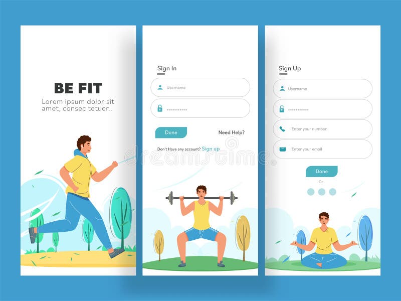Fitness App UI Screens or Template Layout As Sign in, Create Account ...