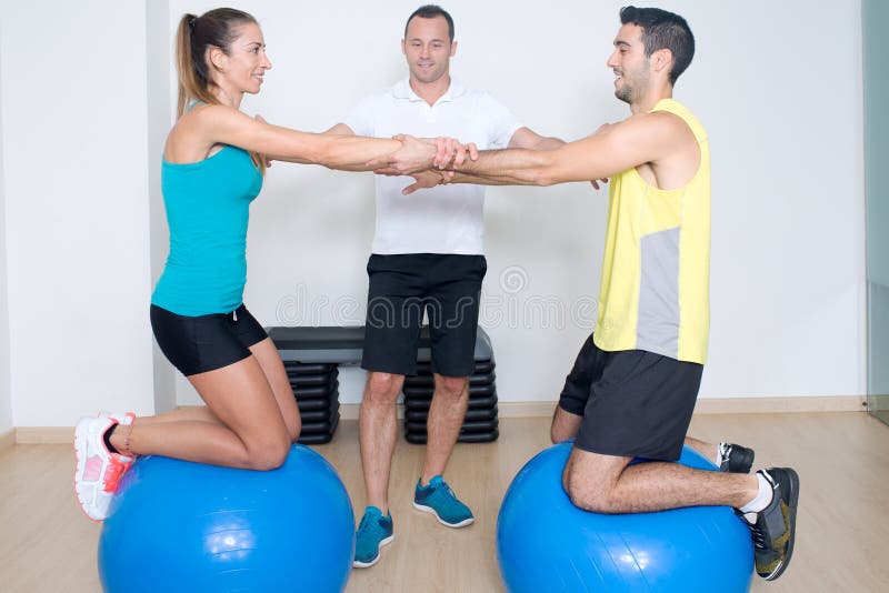 Fitness Ball Training with Coach Stock Image - Image of coach, balls ...