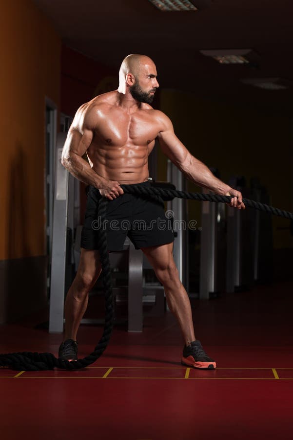 Fitness Battling Ropes at Gym Workout Fitness Exercise Stock Image ...