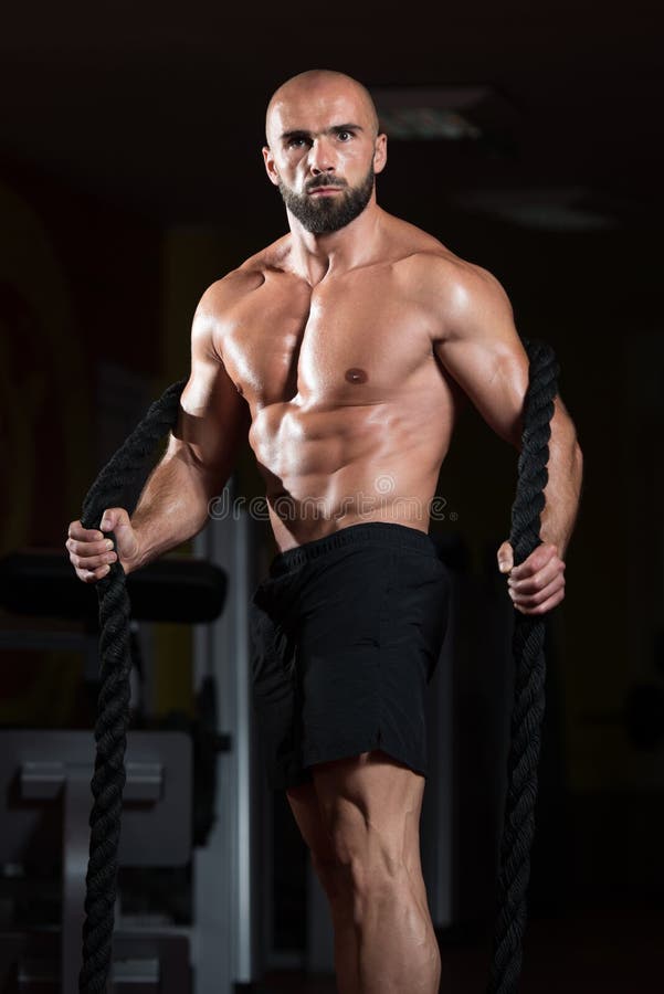 Fitness Battling Ropes at Gym Workout Fitness Exercise Stock Photo ...