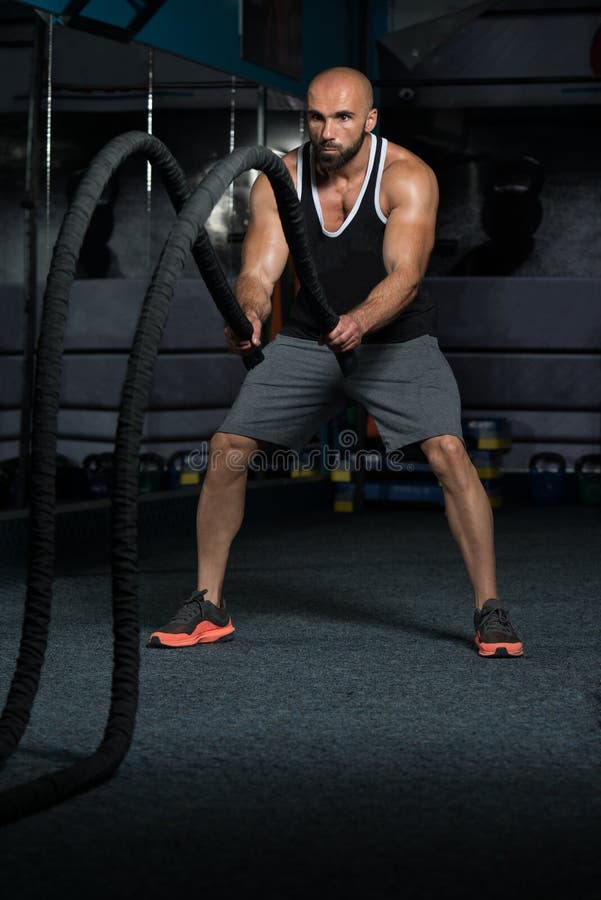 Fitness Battling Ropes at Gym Workout Fitness Exercise Stock Image ...