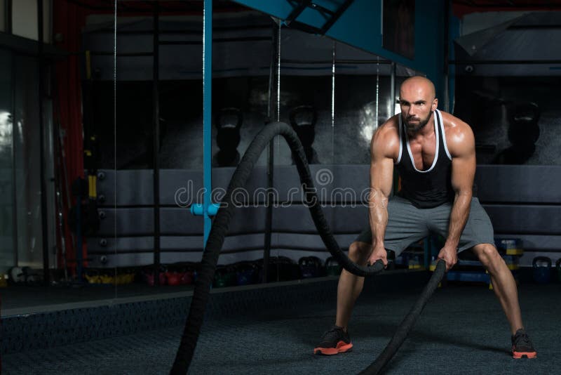 Fitness Battling Ropes at Gym Workout Fitness Exercise Stock Image ...