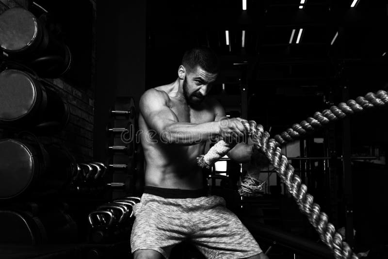 Fitness Battling Ropes at Gym Workout Fitness Exercise Stock Image ...