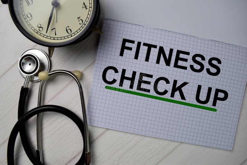 Fitness Check Up Write on a Book Isolated Wooden Table Stock Image ...